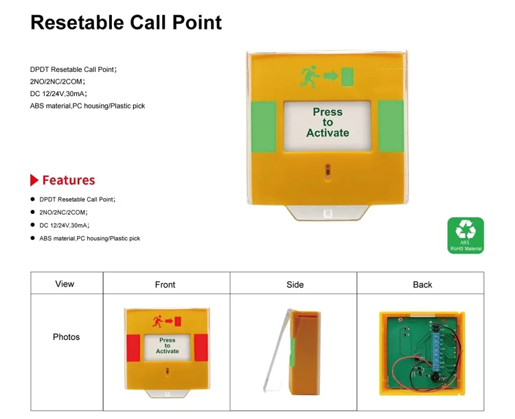 Resettable Fire Alarm Break Glass Button Access Control Door Release ...