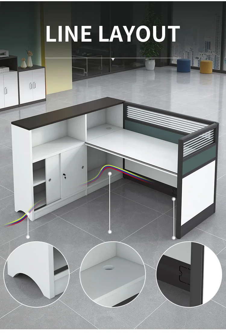 4 Seat Cubicle Partition Modular Office Table Call Center Staff Wooden ...