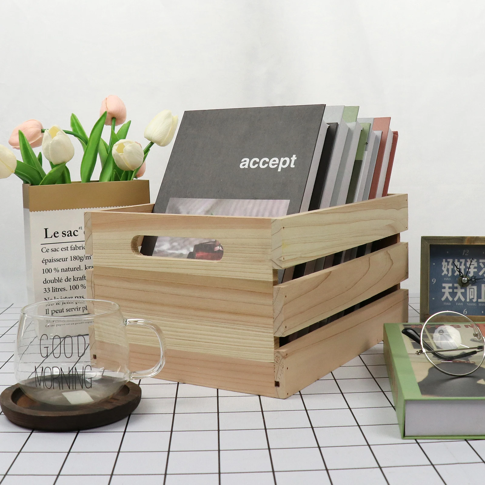 Receive Series Supermarket Goods Basket Decoration Wooden Box Stalls ...