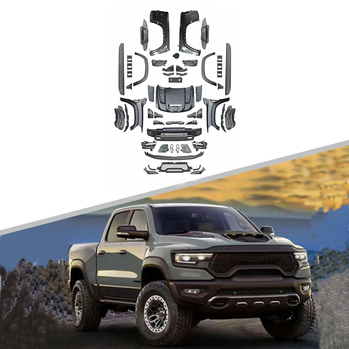 Car Bumpers 2013-2018 Dodge Ram 1500 Upgrade 2021 Trx T-rex Kit ...
