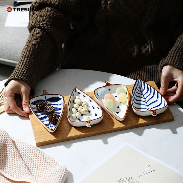 Leaf Shaped Hand Painted Snacks Appetizer Fruit Candy Nuts Cheese Dips ...