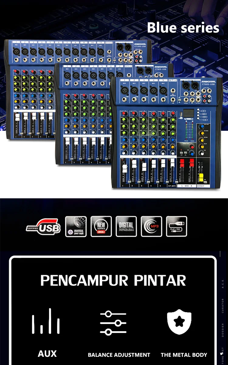 RIWORAL CT120S Audio Mixer - 12 Channel Professional DJ Controller