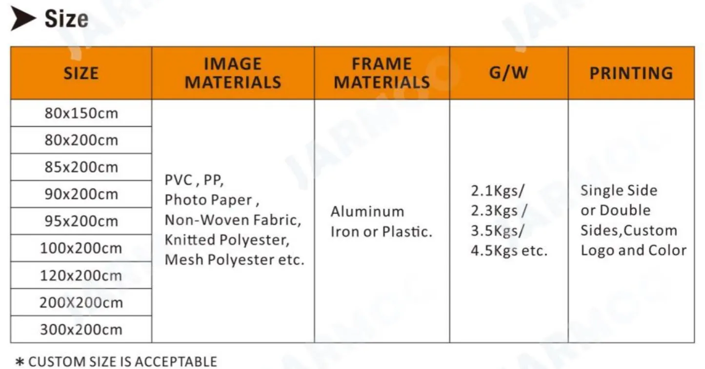 Roll up Banner Size in Inches - Standard Exhibition Prints