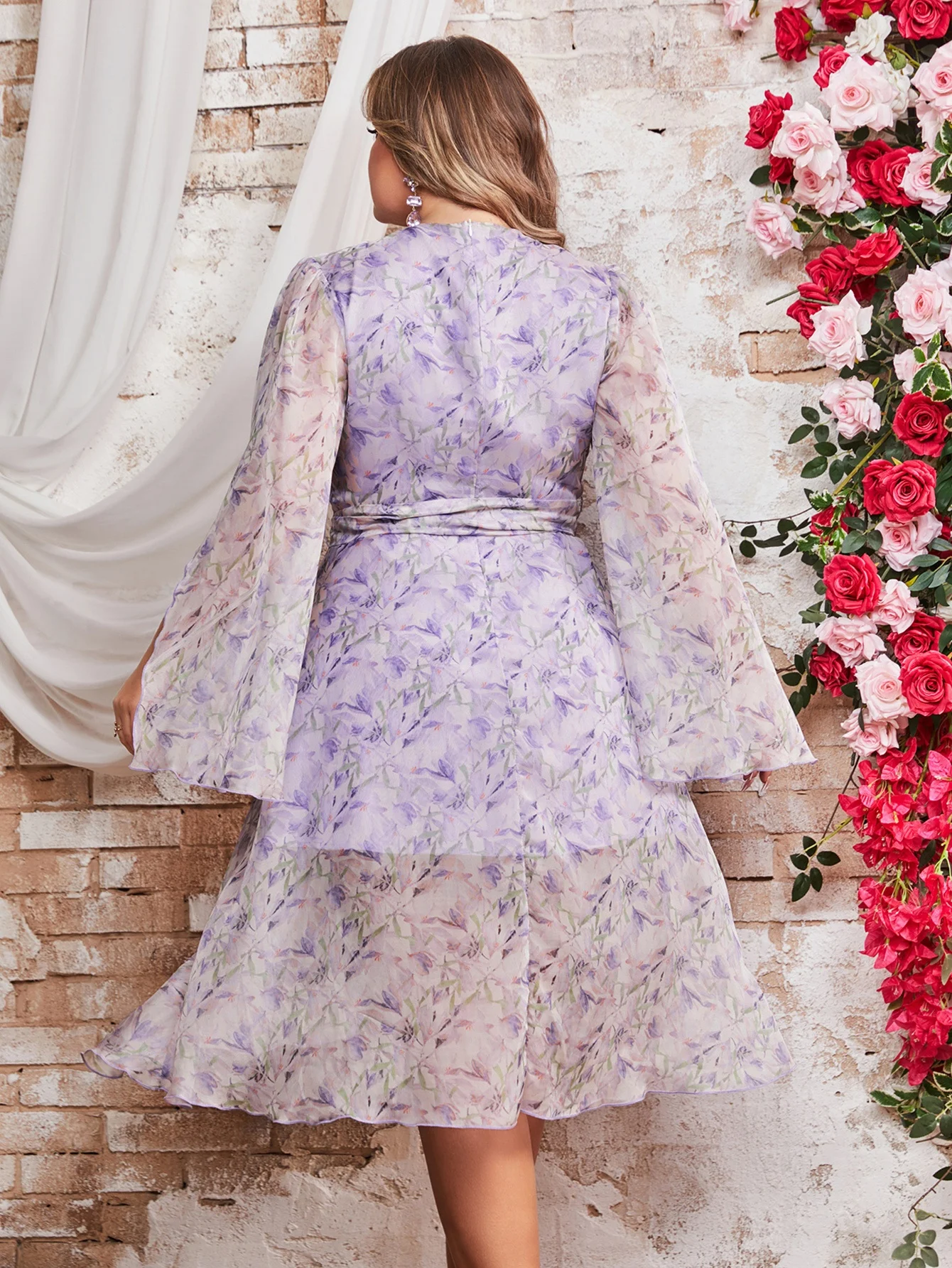 Double Crazy Plus Size Women'S Flower Printed Split Sleeve Dress ...
