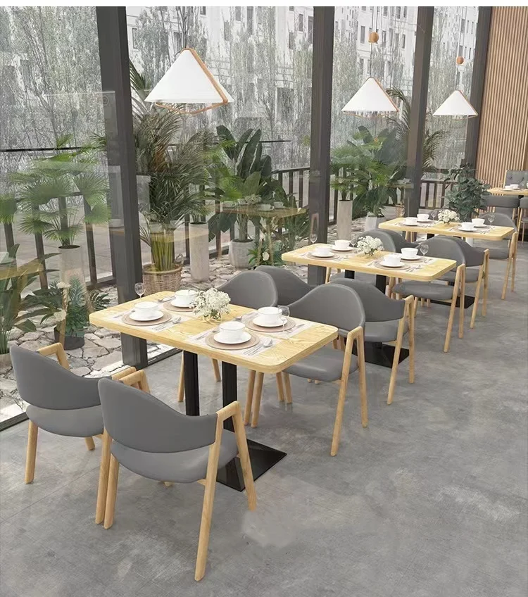 Modern Simple Solid Wood Restaurant Dining Table and Chair Set, Leisure ...
