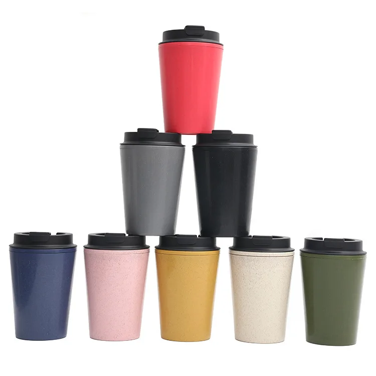 Custom LOGO Plastic 350ml 12oz Hot Cold Coffee Cup Cap Portable Double ...