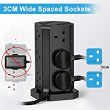 Office Table Power Extension Board with 9 AC Outlets, 4 USB-A & 1 USB-C ...