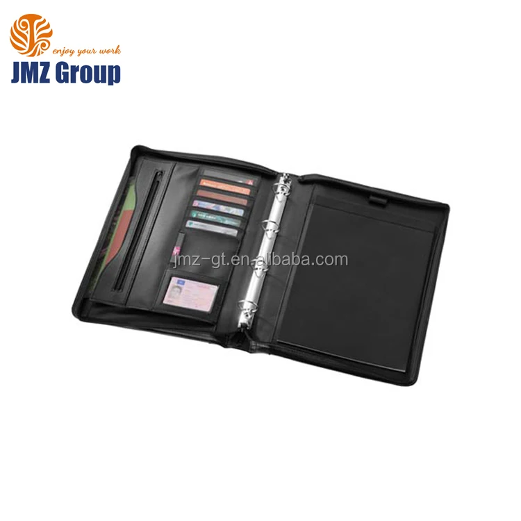 Luxury Yellow A4 Leather File Folder Zipper Portfolio A4 Padfolio ...