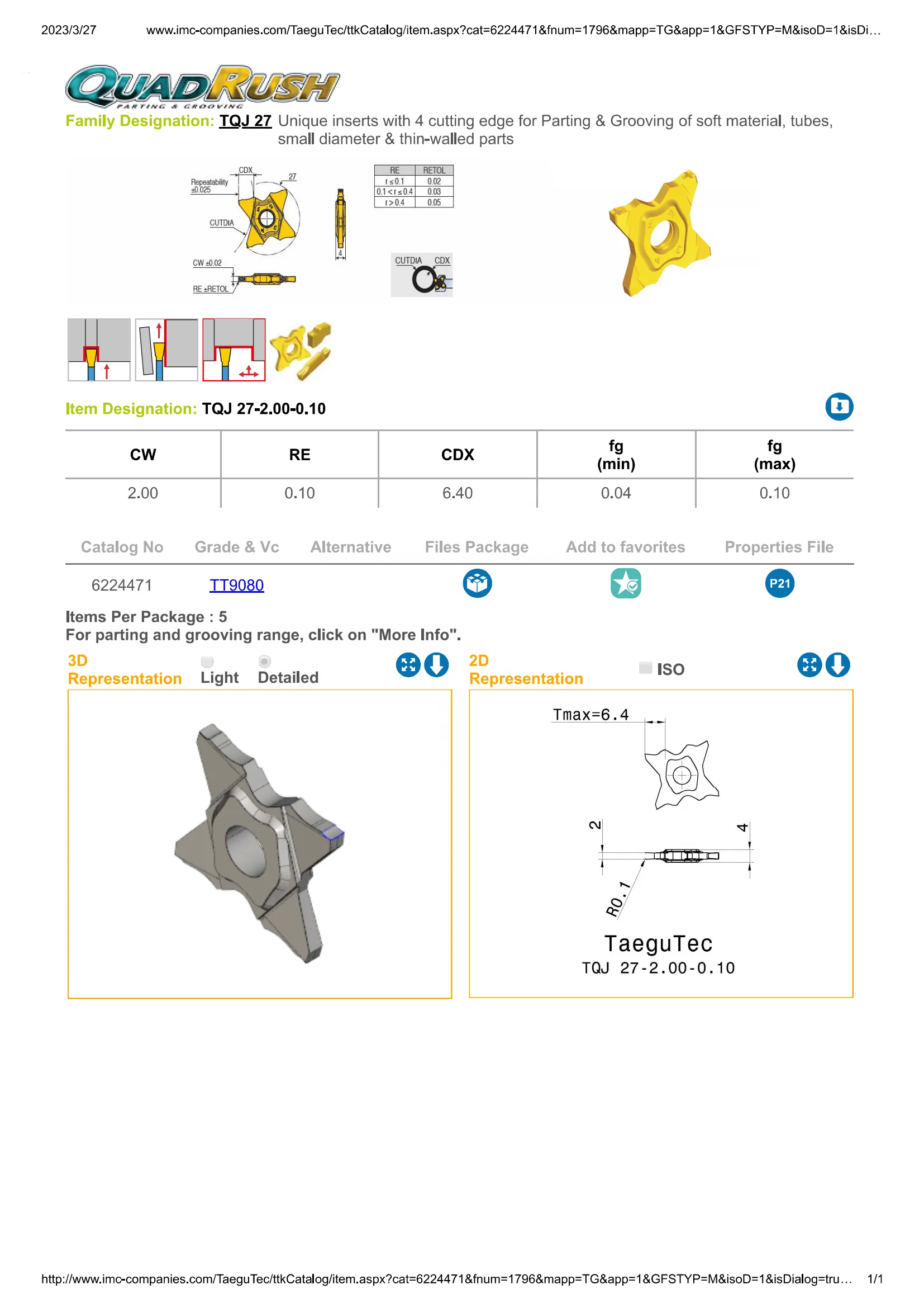 Taegutec TQJ 27-2.00-0.10 TT9080 - Unique Carbide Inserts