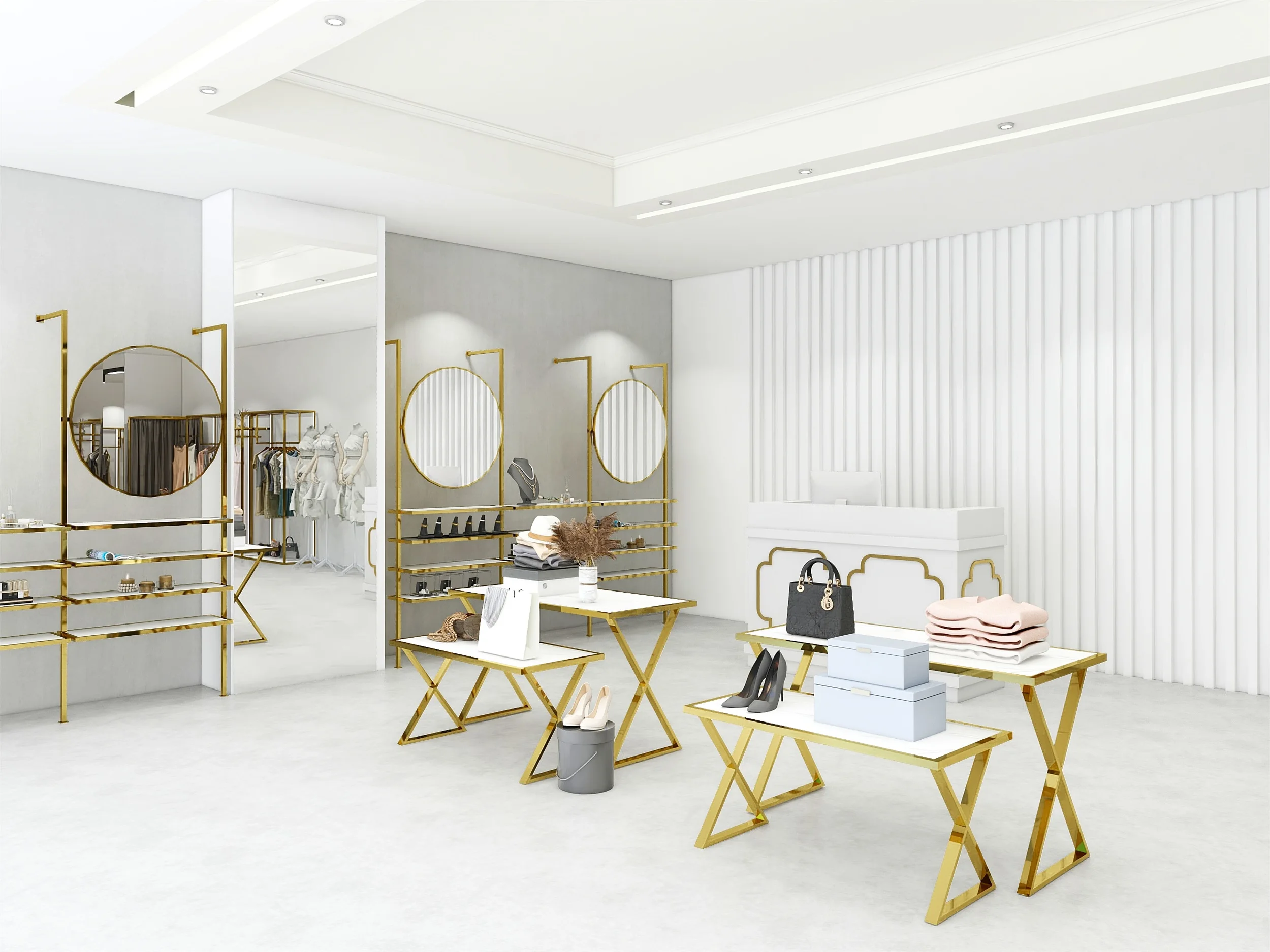 Gold Marble Grain Modern Display Table for Retail Clothes Shop