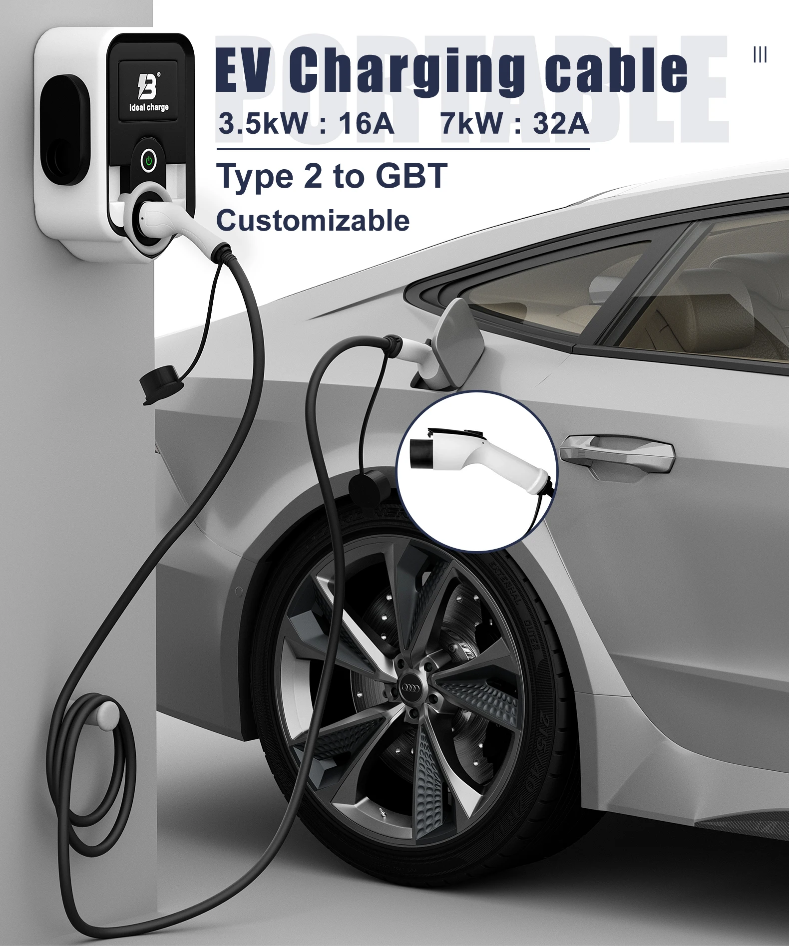 Ev Charging Cable With Plug 32a 1 Phase Type 2 To Gbt Iec 62196 Ev ...