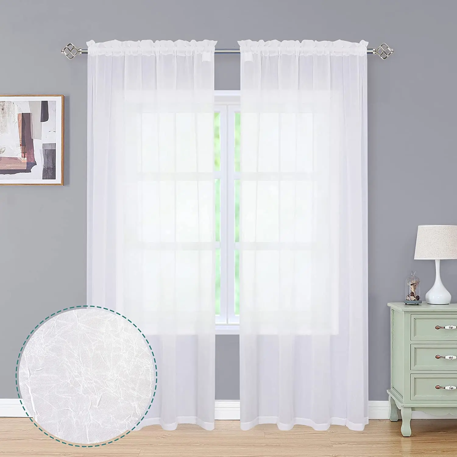 OWENIE Sheer Curtain Tulle With Rod Crushed Voile Sheer Curtains ...