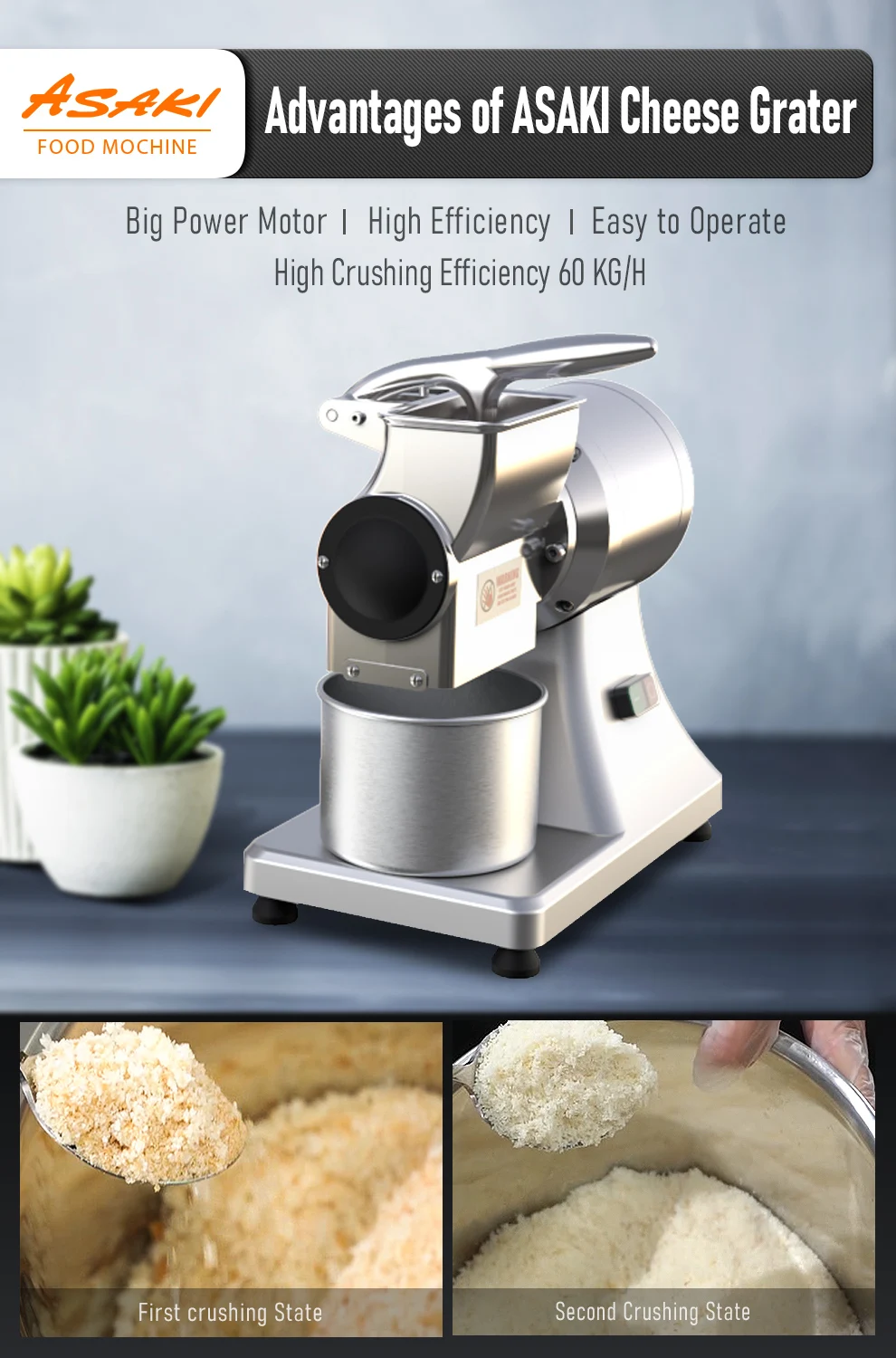 Asaki Manufacturer Bread Crumb Grinder Crusher Cheese Grater Machine ...