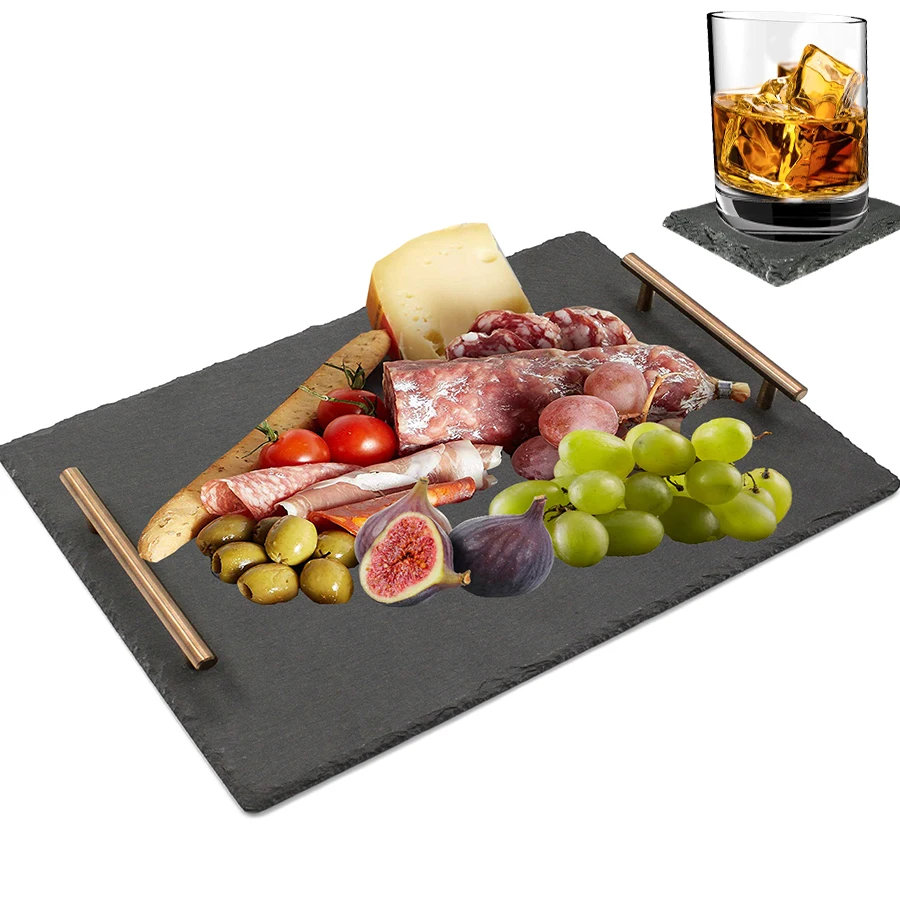 Slate Serving Tray With Stainless Steel Handles,Gourmet Board For ...