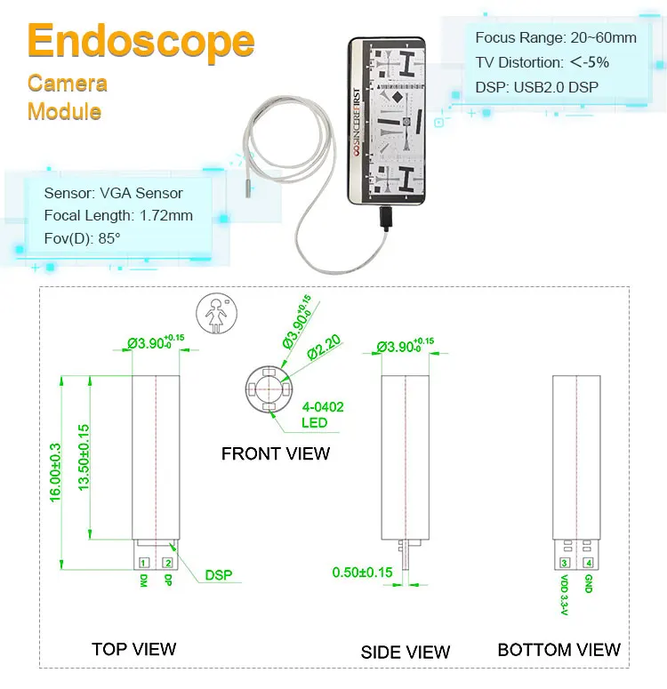 3.9MM 4MM Endoscope Camera Module HD USB Medical Endoscopy Camera ...