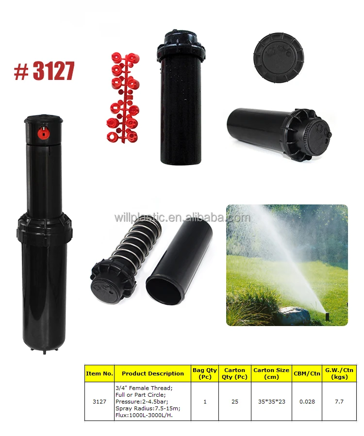 Garden Sprinkler Irrigation System 3/4" Water Pop Up Rotary Sprinkler ...