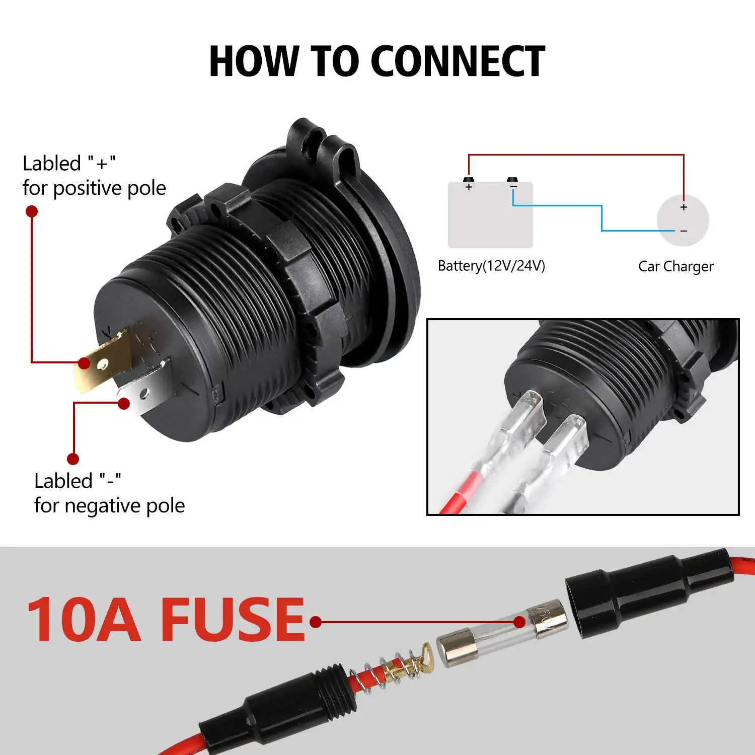 With Cable 5v 2.1a Dual Usb Port Tri-colour Led Charger Socket Car ...