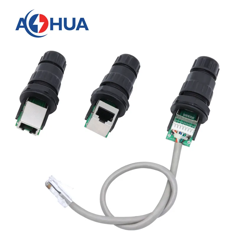 RJ45 Assembly LED Light Cable Connector 8P8C IP65 Waterproof Network ...