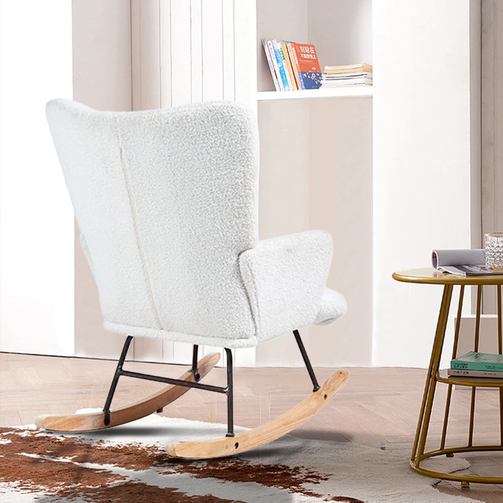 Nordic High Back Soft Armrest White Velvet Recliner Rocking Sofa Chair ...