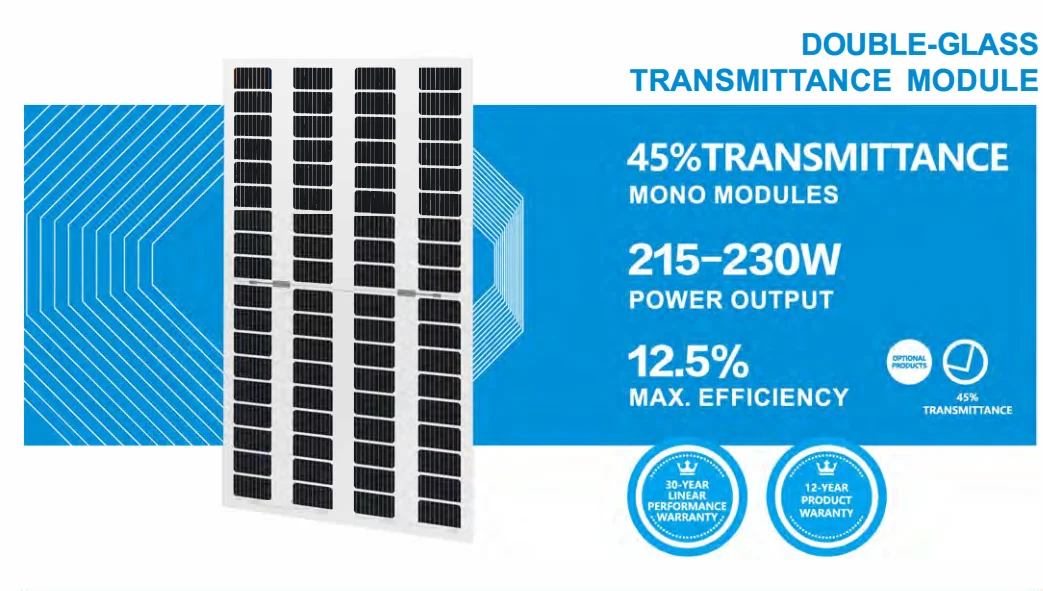 45% Transparent Bifacial PV Module 215w-230w for Sunrooms