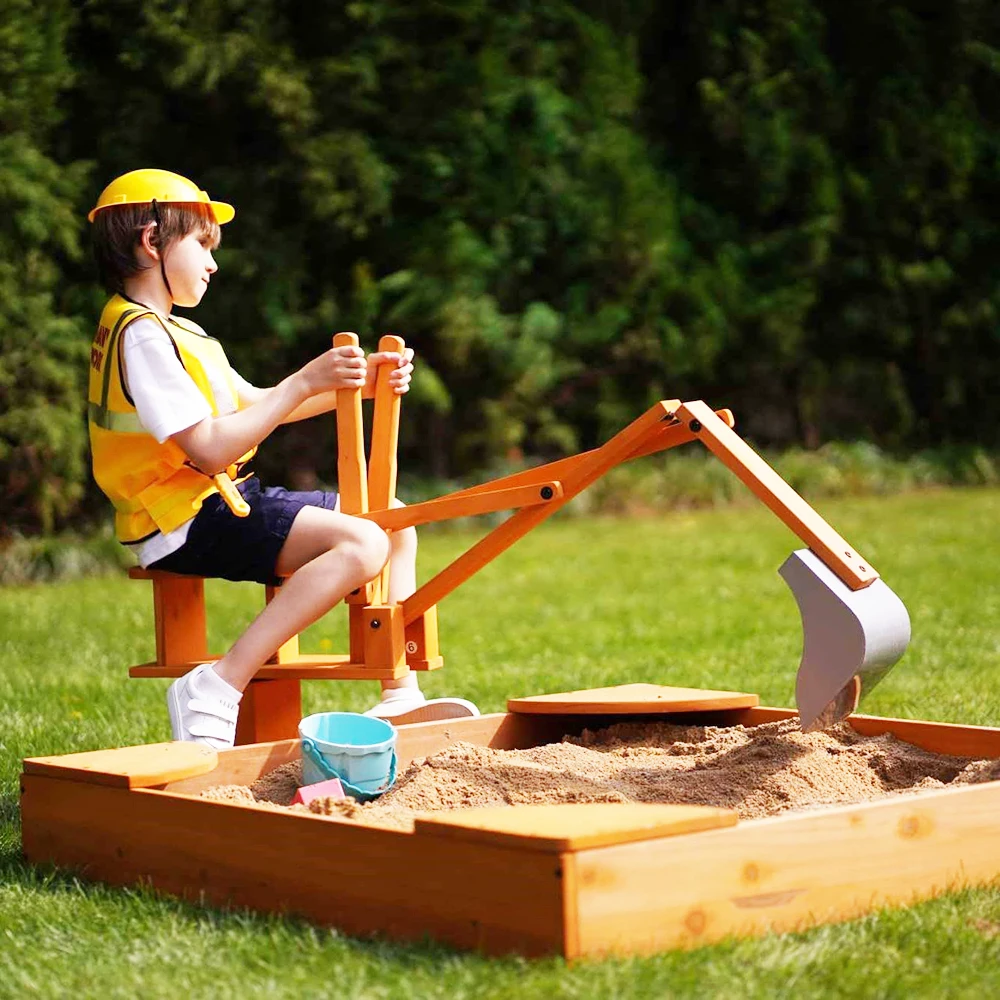 Kids Playground Equipment Wooden Sandbox Digging Toy with Working Crane ...