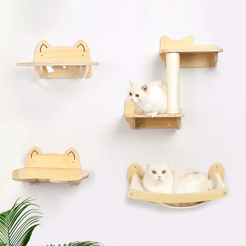 Solid Wood Cat Climbing Frame Column Wall Springboard Nest Frame Cat ...