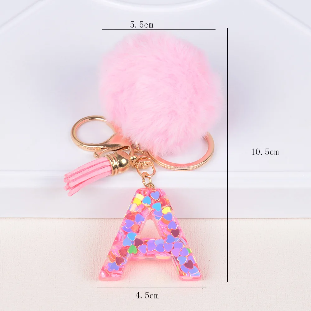 popular hairball English letter pendant keychain crystal drop glue love ...