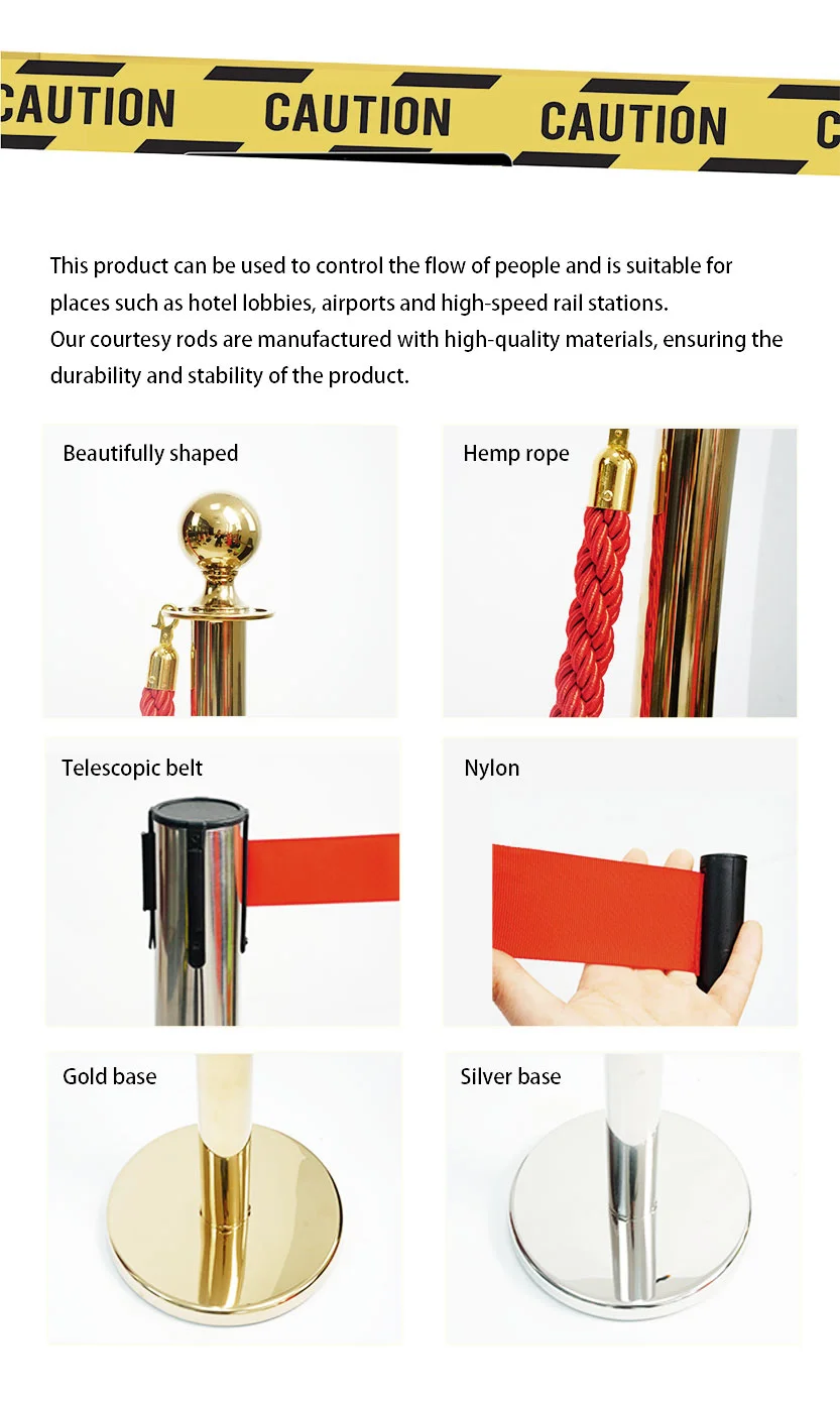 Stainless Steel Crowd Control Rope Barrier Gold Event Pole with Red ...