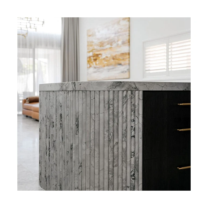 Custom Made Kitchen Island Counter Super white Marble Flutes Tile Stone ...