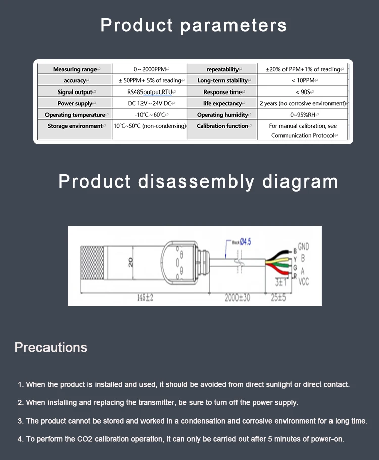 Yhcmeter Co2 Meter Air Quality Sensor Probe Carbon Dioxide Sensor Co2 ...