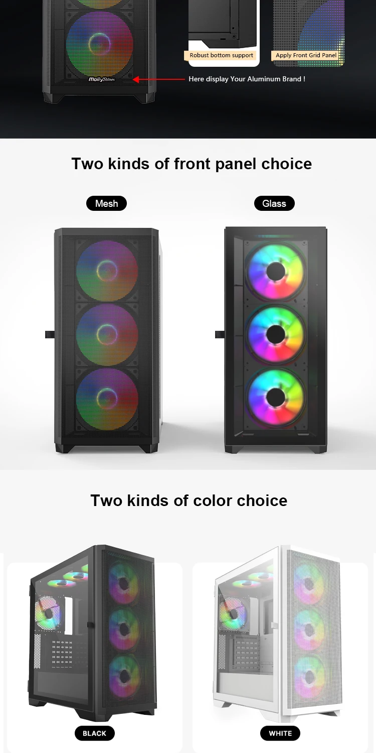White Mesh Front Panel Full View Glass Gaming Computer Pc Chassis Case ...