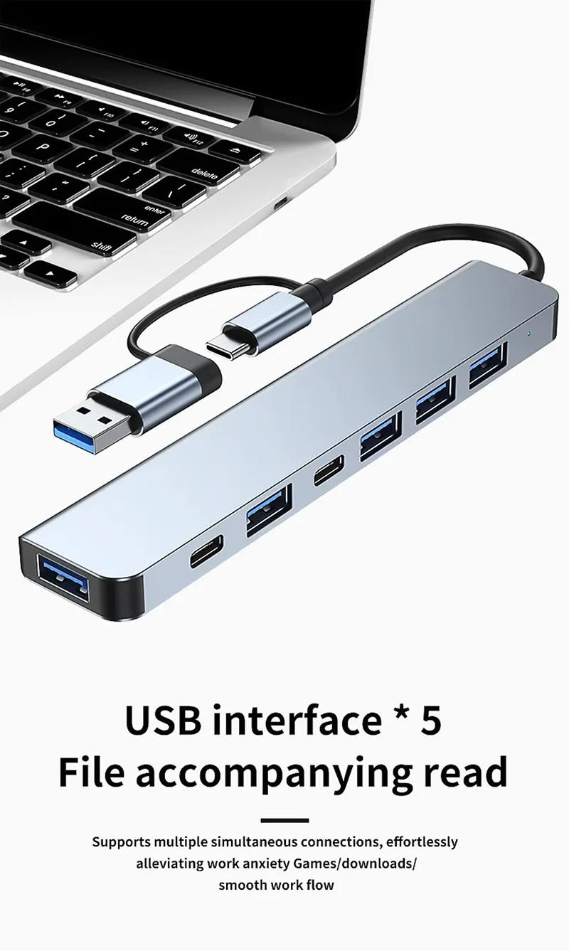 Multiport USB C Hub Splitter 7 in 1 Adapter Type c 3.0 USB Hubs With ...
