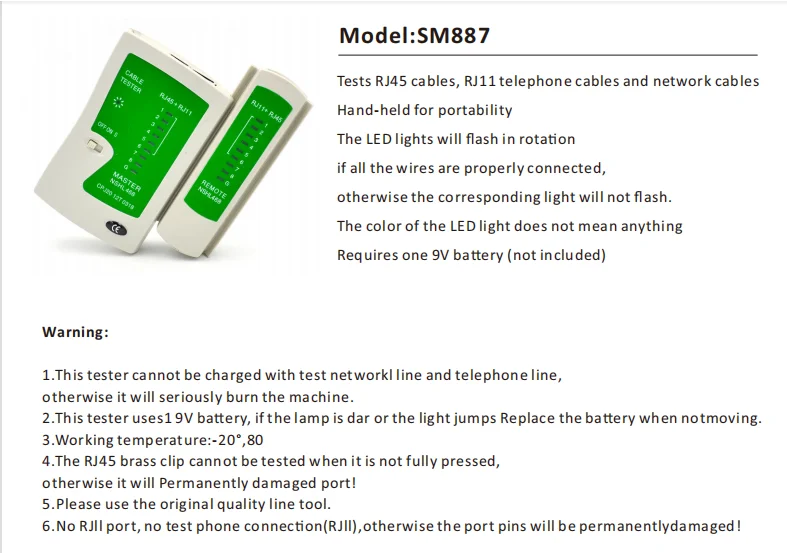 Rj45 Cable Tester Network Cable Tester For Rj45 Rj11 Rj12 Cat5 Cat5e ...