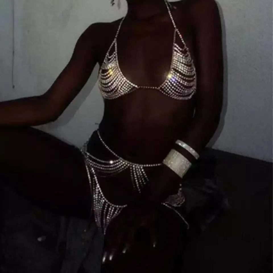 Luxury Sexy Rhinestone Bra Body Chain Harness Jewelry Tassel Crystal
