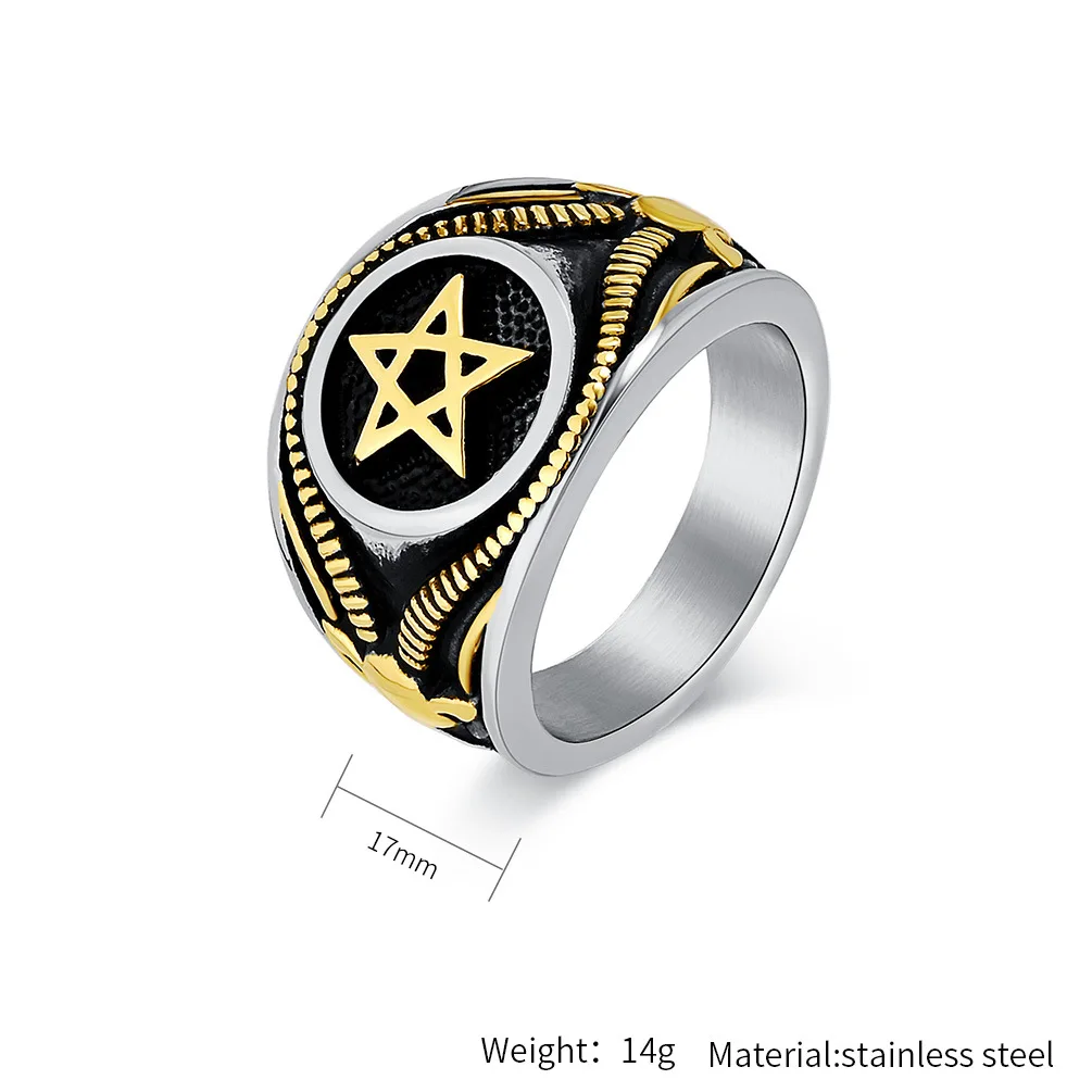 Men Stainless Steel Illuminati Satanic Pagan Pentagram Ring Size 7-13 ...