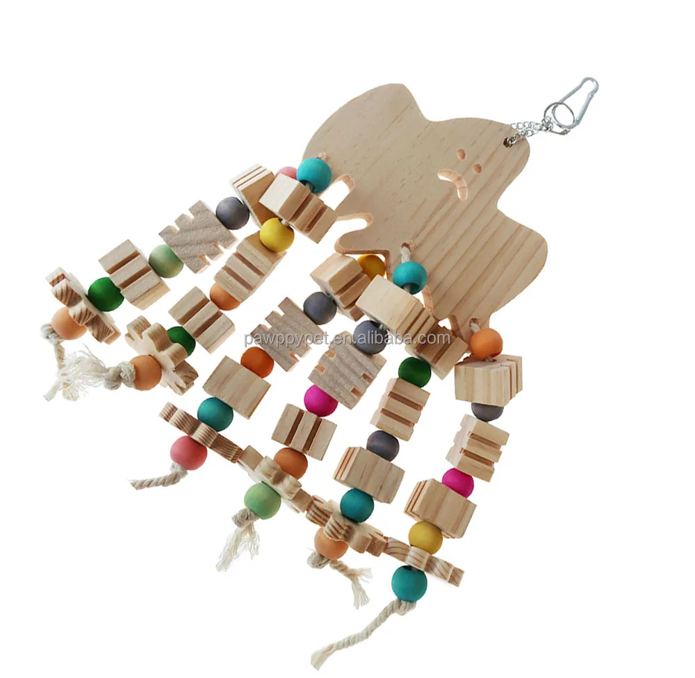 Wooden Cartoon Gnawing Big String Of Bird Toys Slotted Building Block ...