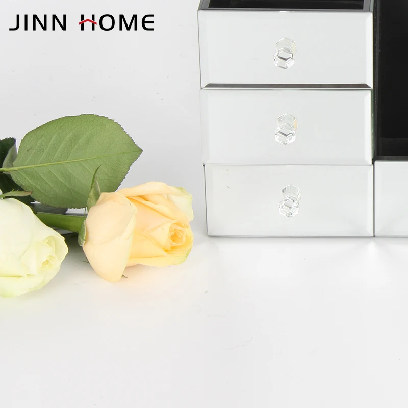 Home Deluxe Silver Mirror Box Organizer Modern Storage For Cosmetic ...