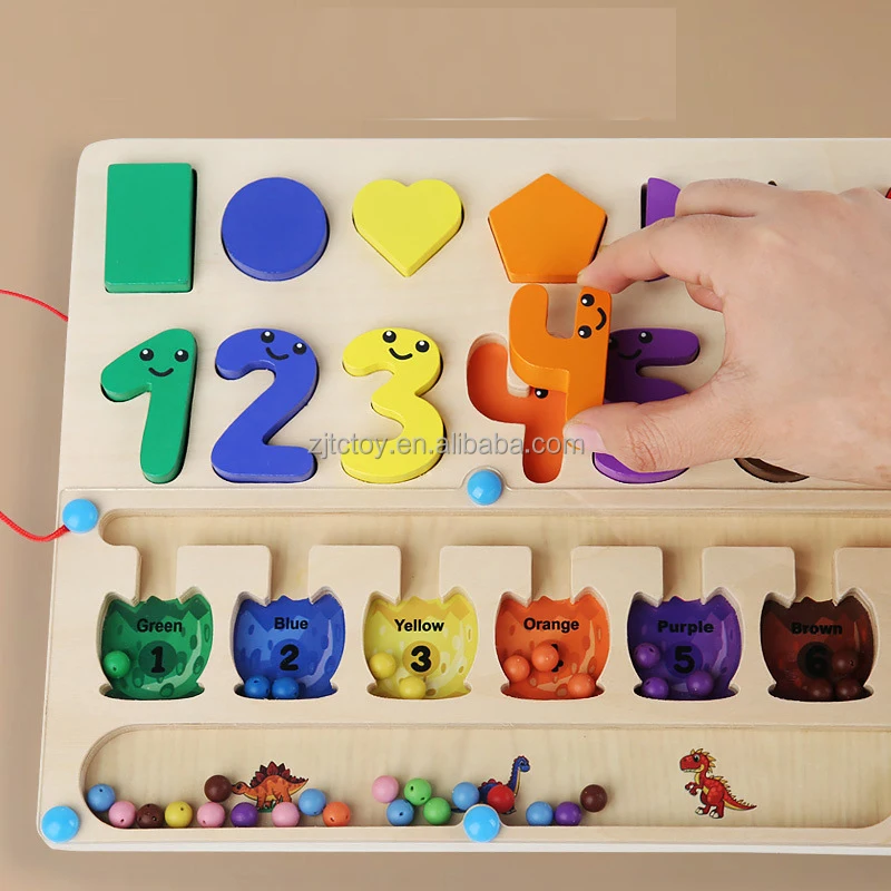 Unisex Wooden 4-in-1 Educational Toy Magnetic Color & Number Maze Shape ...
