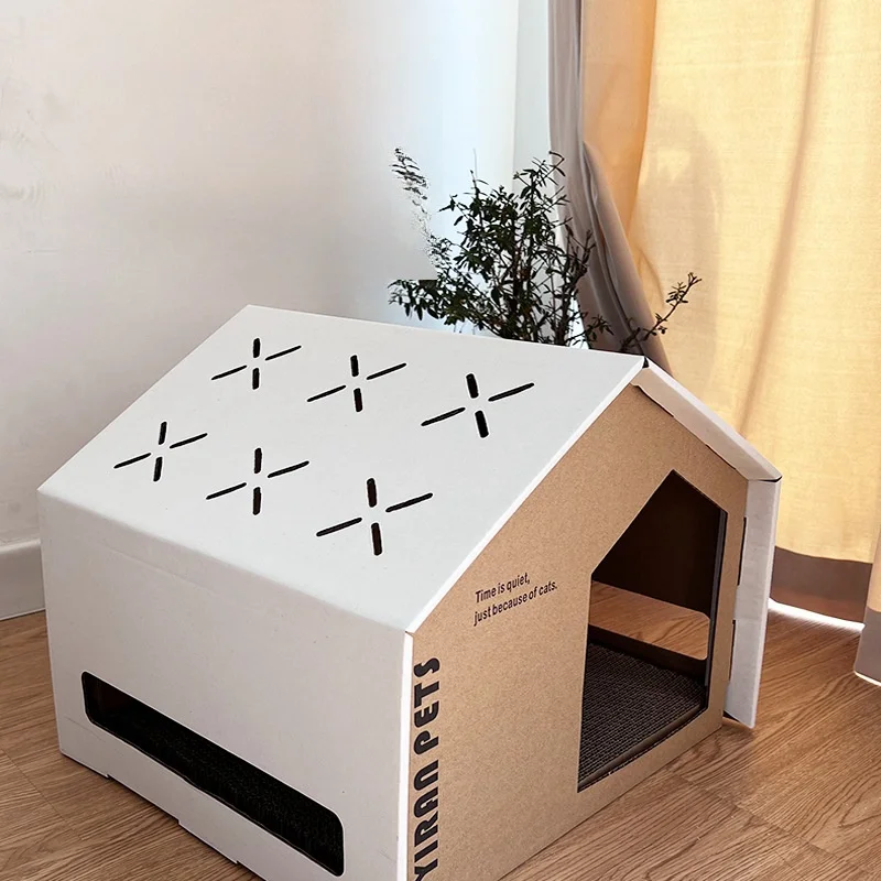 Cardboard Cat House With Slanted Roof Scratch Pads Cats Corrugated ...