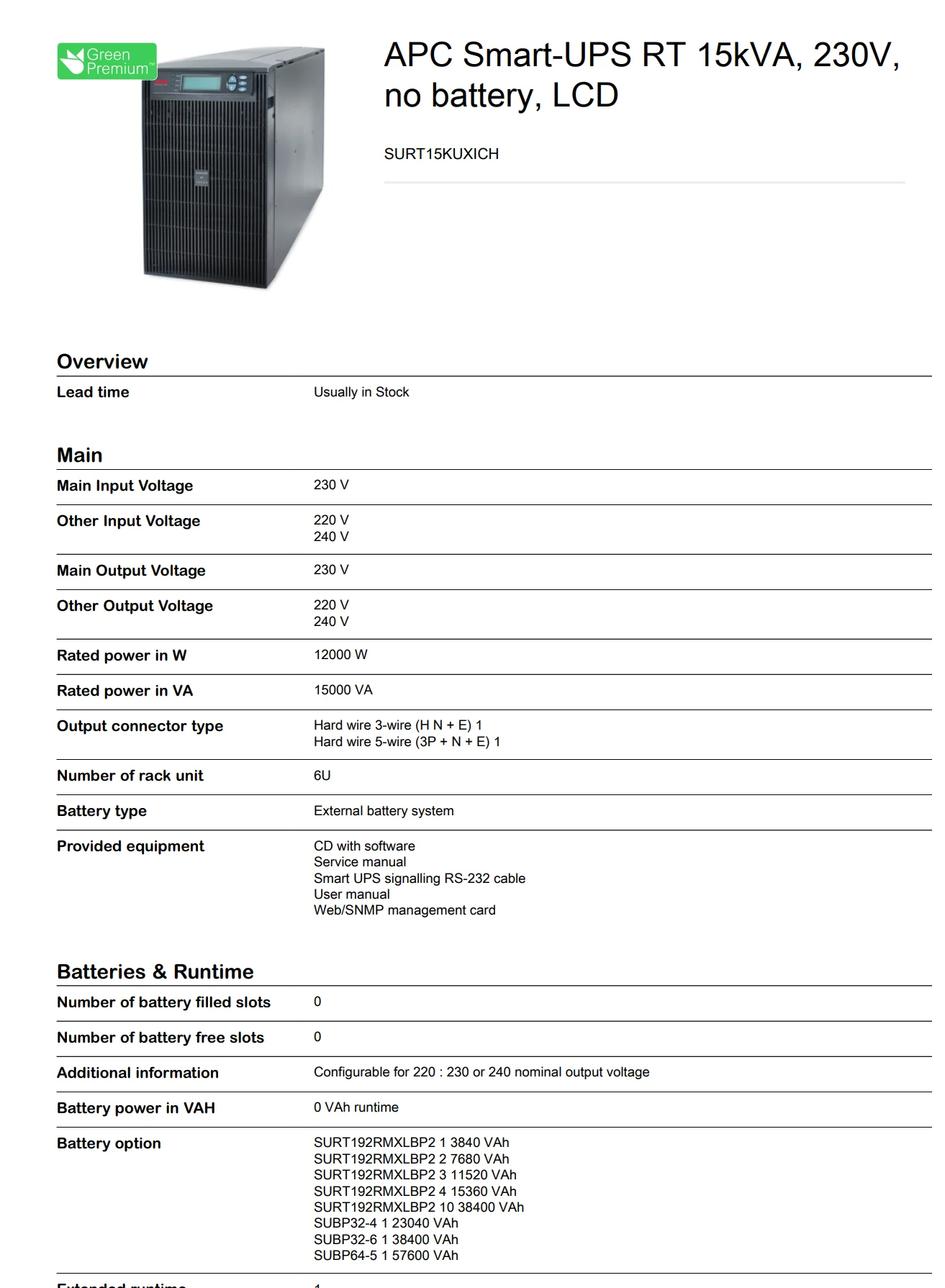 Se Surt15kuxich Apc Smart-ups Rt 15kva 230v No Battery Lcd Ups - Buy ...