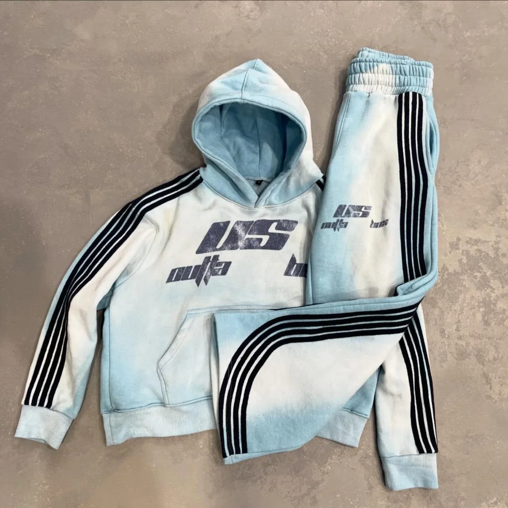 Custom Sun Faded Side Striped Sweatpants And Hoodie Set Vintage Acid ...