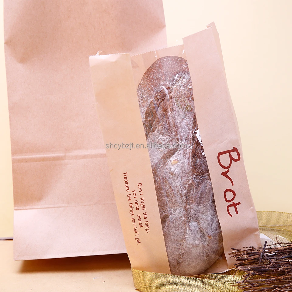 Kraft Paper Bags For Bread With Window Hamburger,Cake,Pizza Packing ...