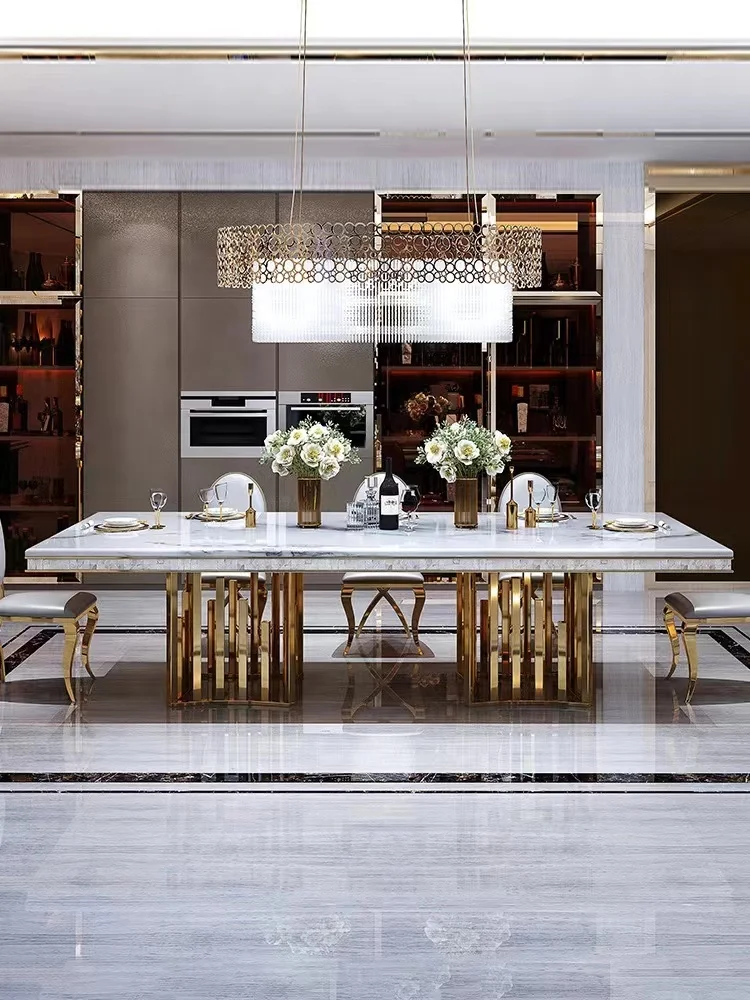 Luxury Dining Table Set with Marble Top & Stainless Steel