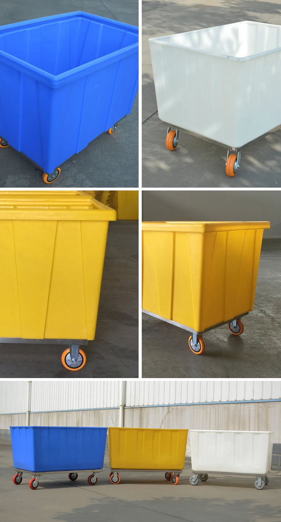 Cost Effective Flat Type 290L Large Capacity 3-Wheel PE Laundry Trolley ...