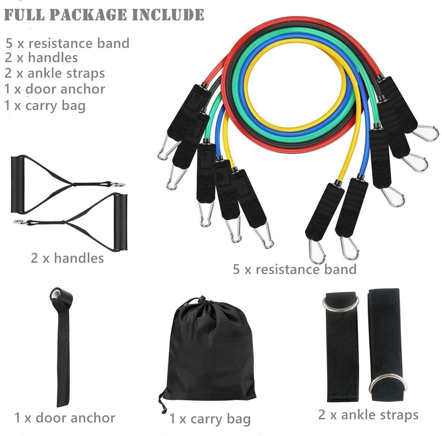 Elastic Toning Tubes Workout Exercise Resistance Bands Home Gym Fitness ...