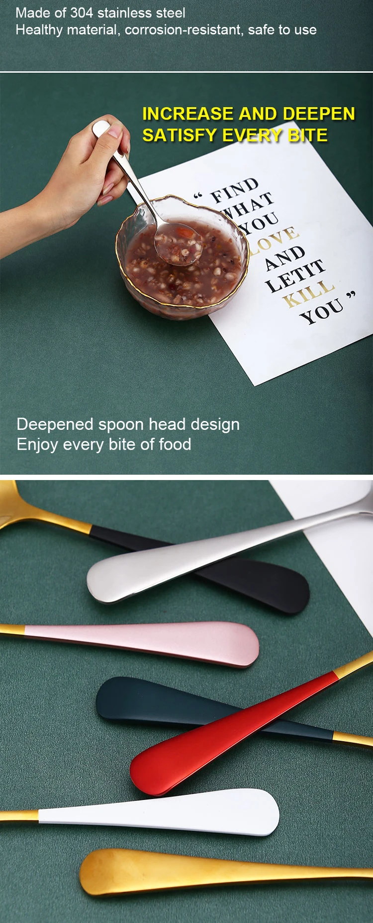Free Logo Design Stainless Steel Dessert Spoon Round Handle Stainless ...