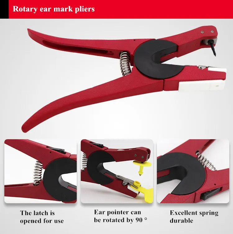 Heep Goat Cow Cattle Automatic Lock Ear Tag Pliers Red Metal Ear Tag ...