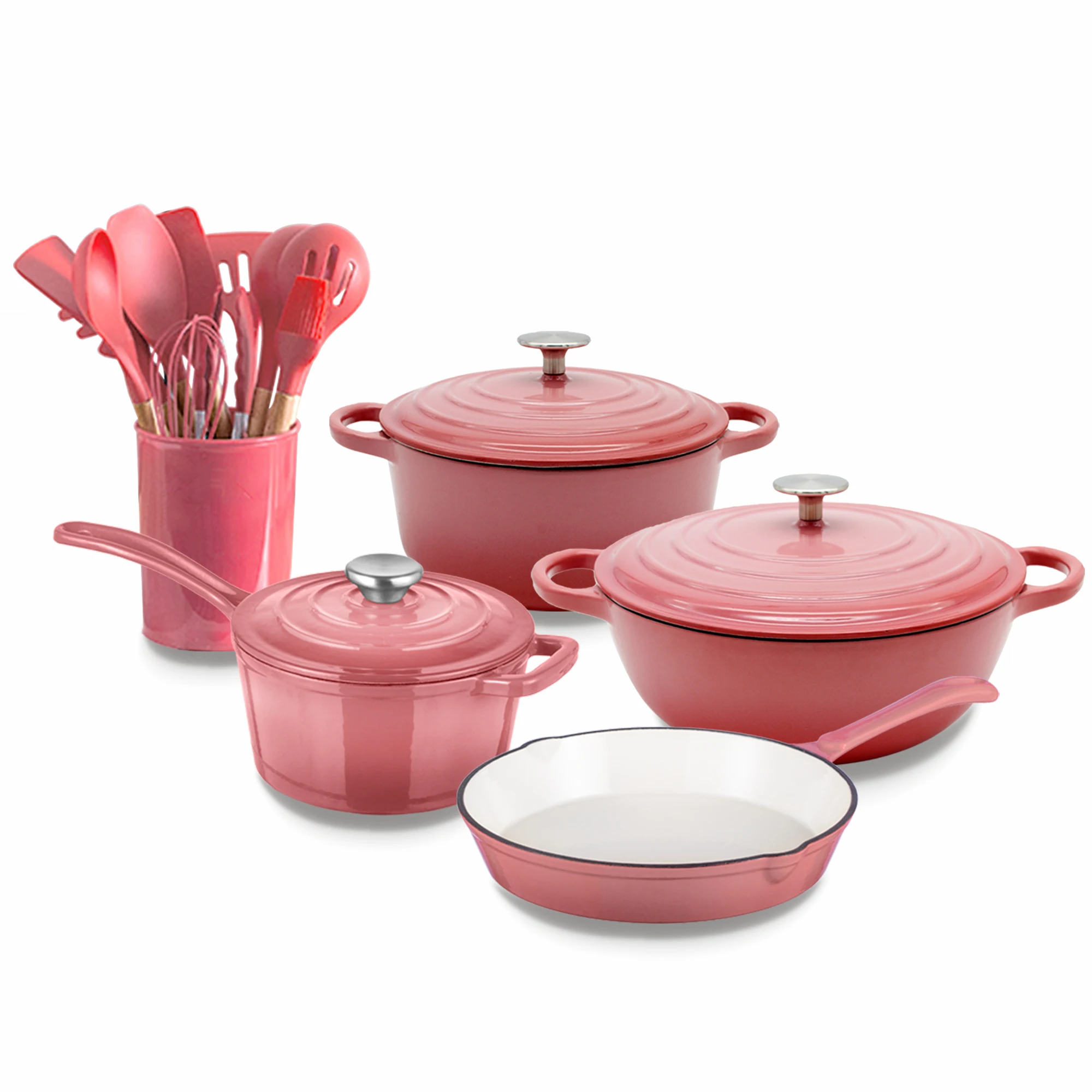 Bright Houseware Pink Cast Iron Cookware Set - Custom High Quality