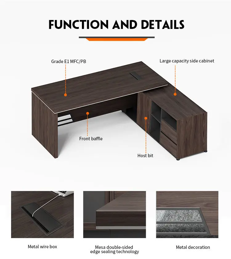 Modern Executive Office Desk Wood Walnut Office Furniture L Shape Boss ...