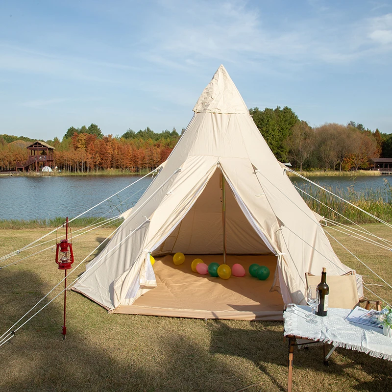 Large Outdoor Waterproof Canvas Teepee Tent Camp Tent 4-6 Person ...